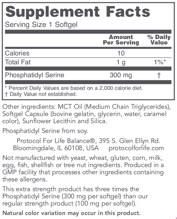 Phosphatidyl Serine 300 mg 300 mg - Protocol for Life Balance