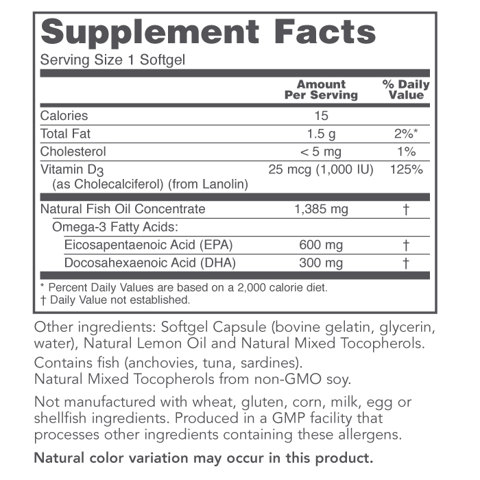 Ultra Omega 3-D™ 600 mg EPA / 300 mg DHA + 1,000 IU (25 mcg) Vitamin D3 ...