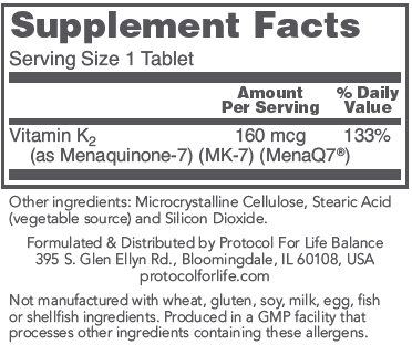 MK-7 Vitamin K2 160 mcg -7 Vitamin K2 - Protocol for Life Balance